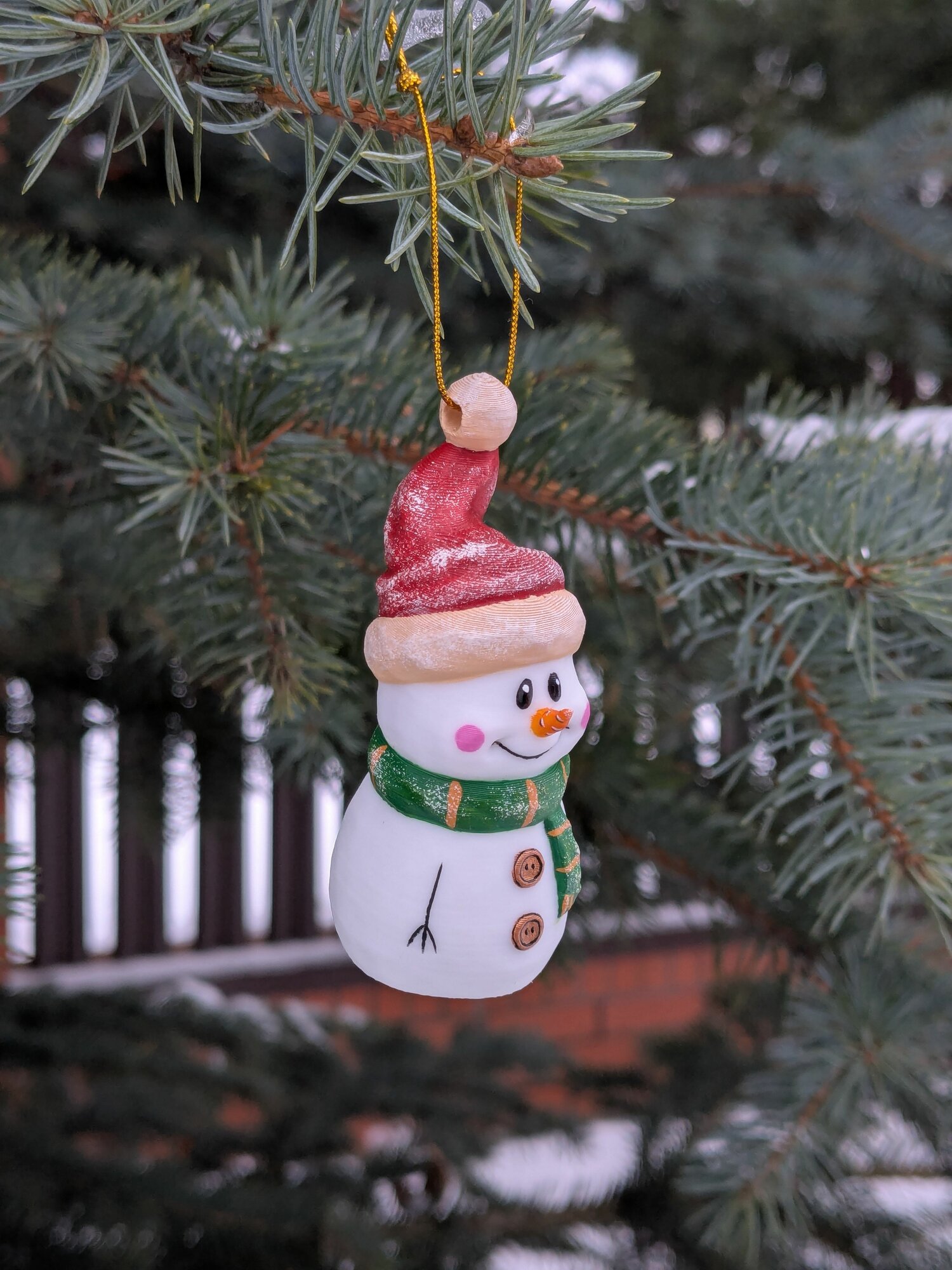 Снеговик на ёлку с ручной покраской