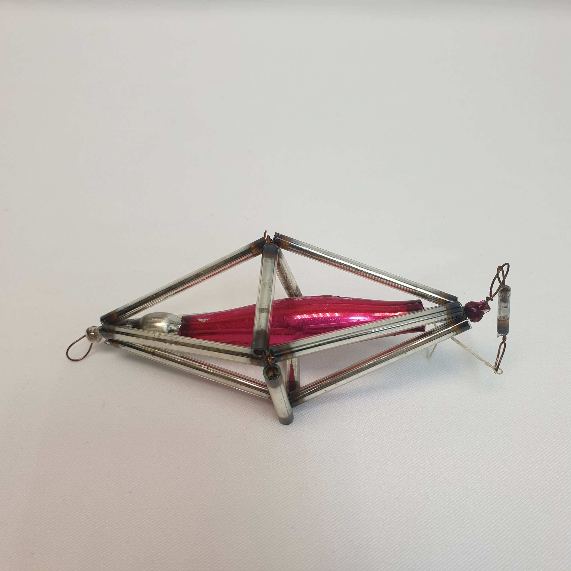 Елочная игрушка стеклярус 10х4 см, дефект. Винтаж, СССР.