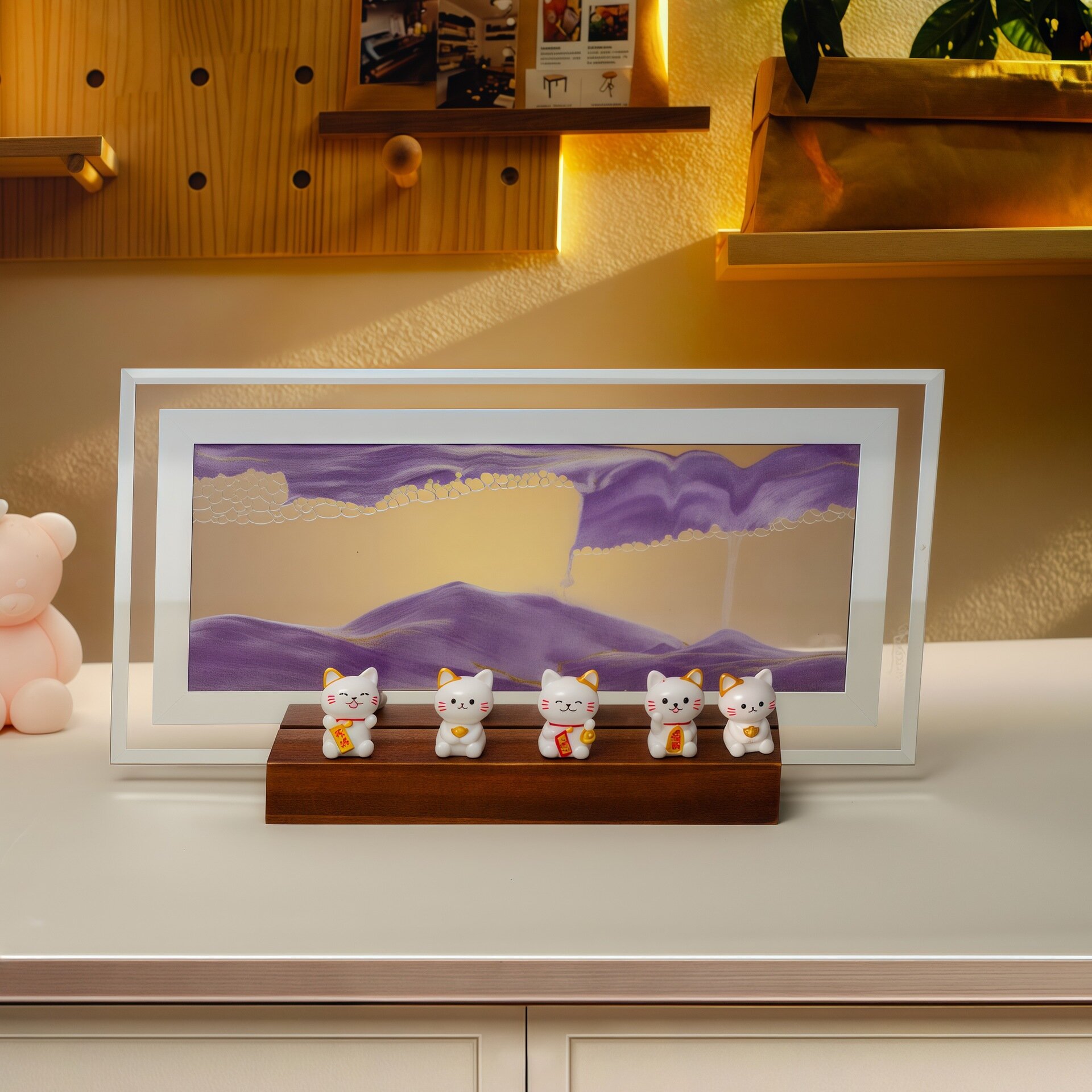 3D Песочная живопись Декор для дома Украшение на новоселье Счастливый кот Плавающая вода Богатство Настольный орнамент Восемь направлений богатства