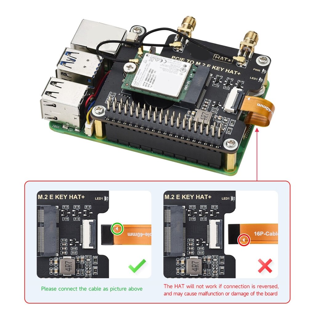Адаптер PCIe–M.2 E-Key для Raspberry Pi 5 — фото 1