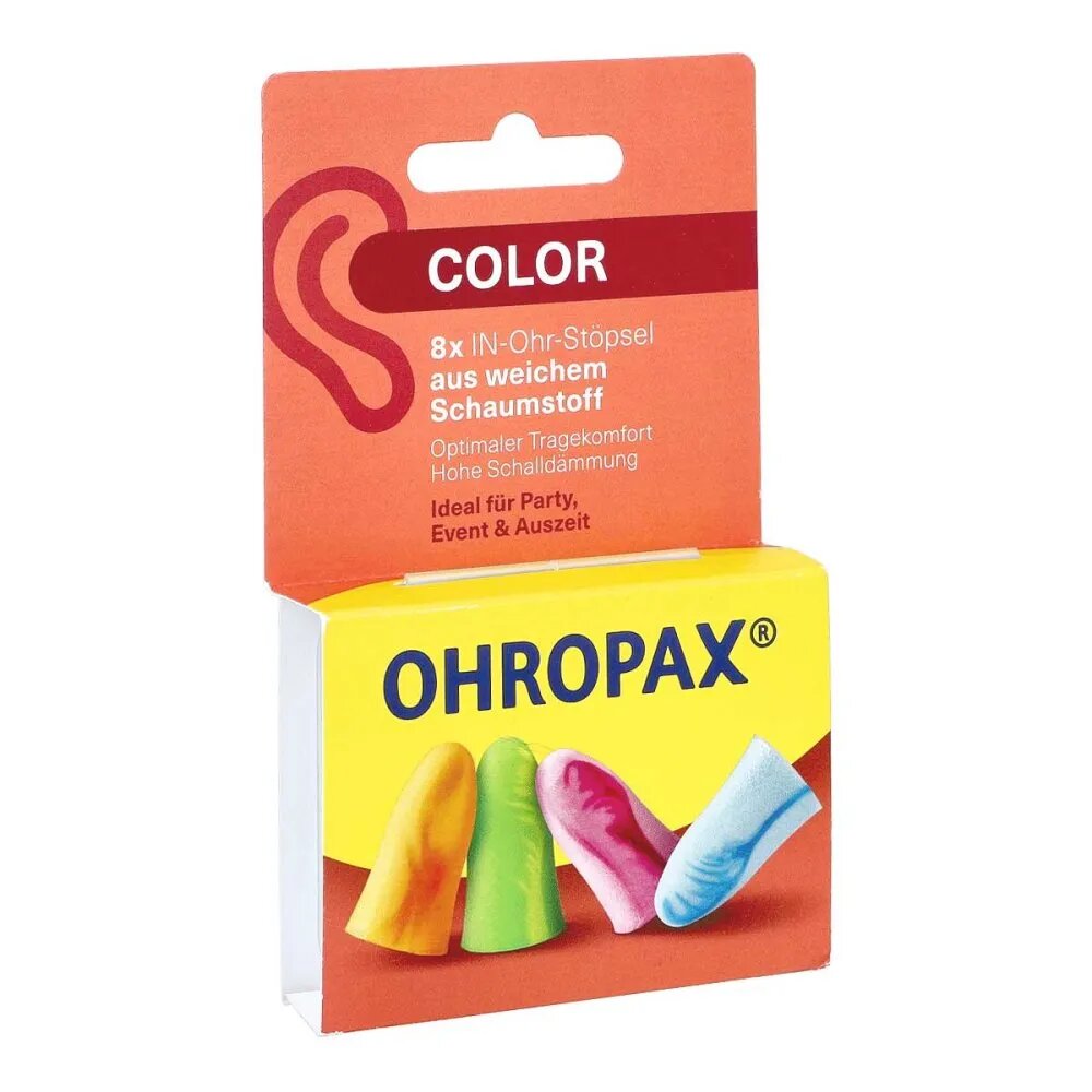 Беруши OHROPAX "Color", шумоподавление 35 дБ, вспененный полиуретан, 8 шт