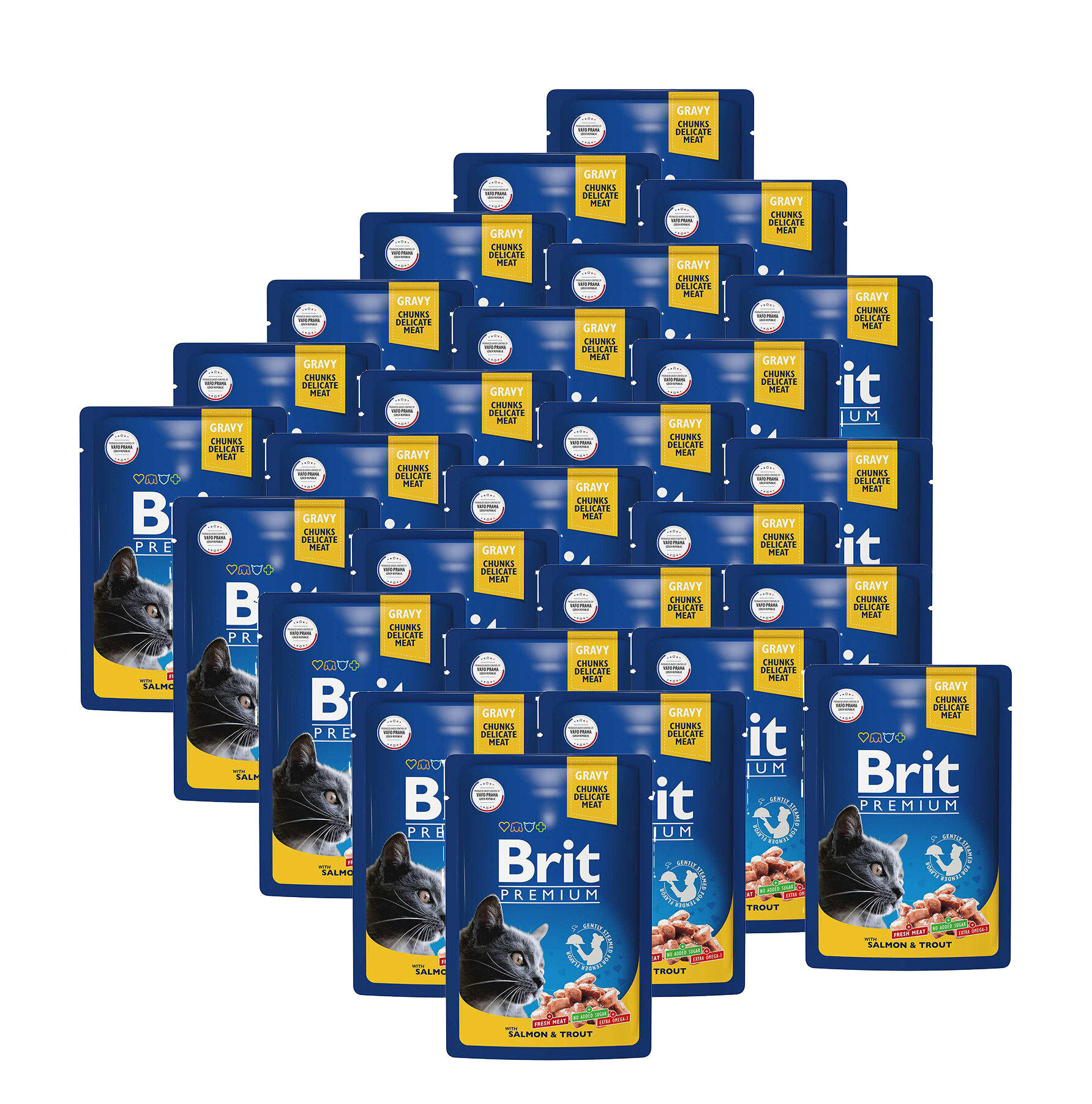 BRIT PREMIUM, Пауч для взрослых кошек, Лосось и Форель в соусе, 85г x 28 шт.