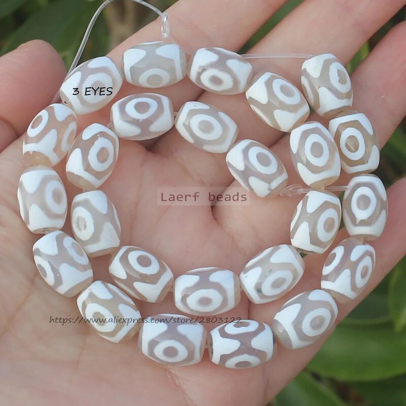 Бусины Дзи из белого агата, 8 шт, Цвет: 3 eyes