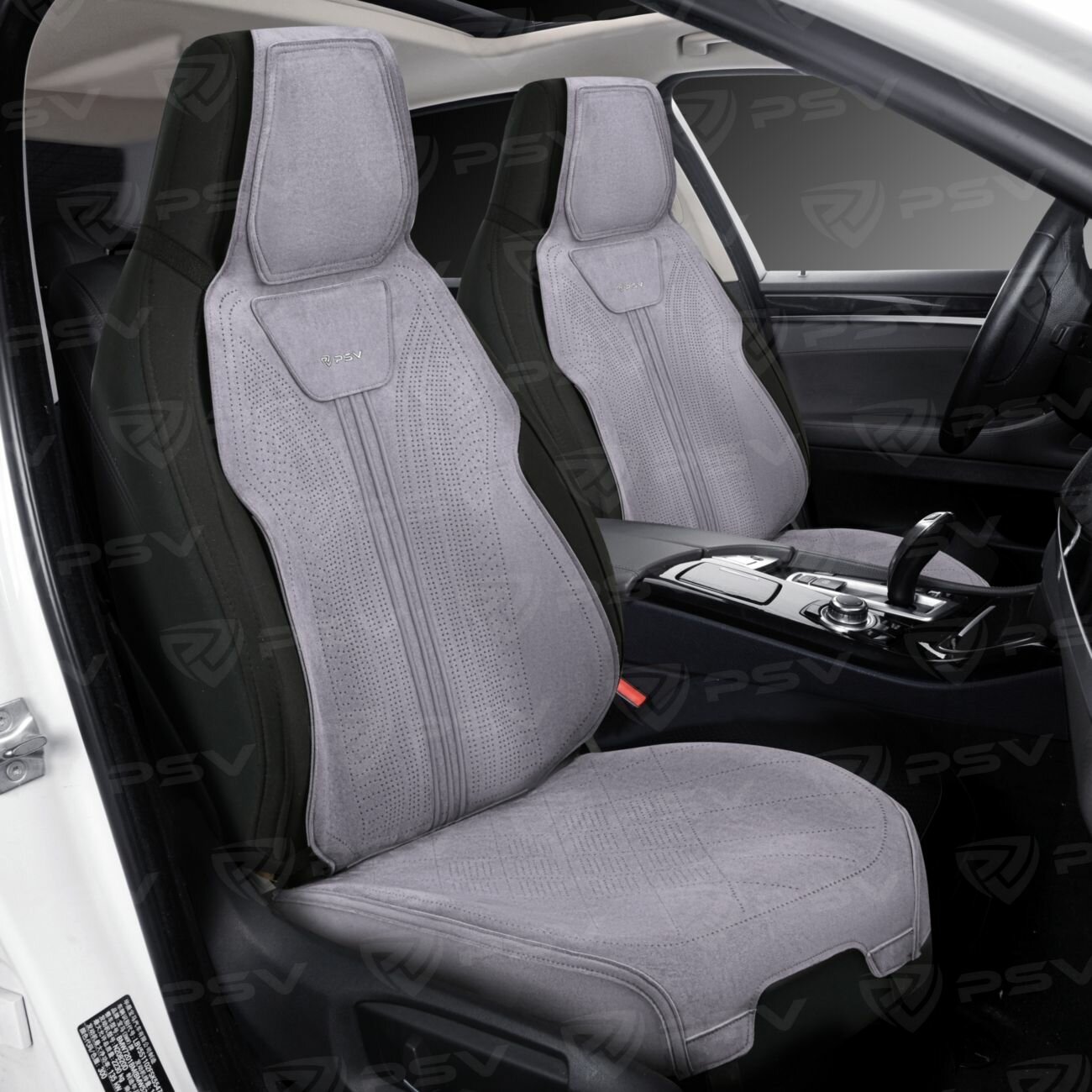 Накидка чехол на сиденье из алькантары в машину универсальная для сидений с литым подголовником премиум PSV Vertical FRONT (Серый)