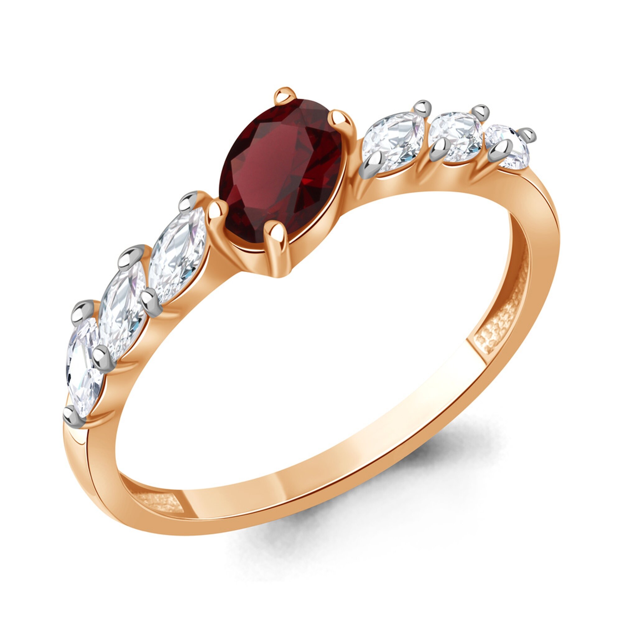 Кольцо, серебро, 925 проба, золочение, гранат, фианит