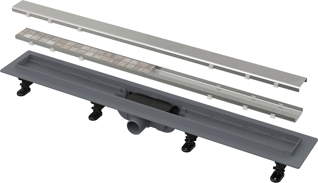 Водоотводящий желоб Alcaplast APZ19-650 с двухсторонней решеткой под укладку плитки