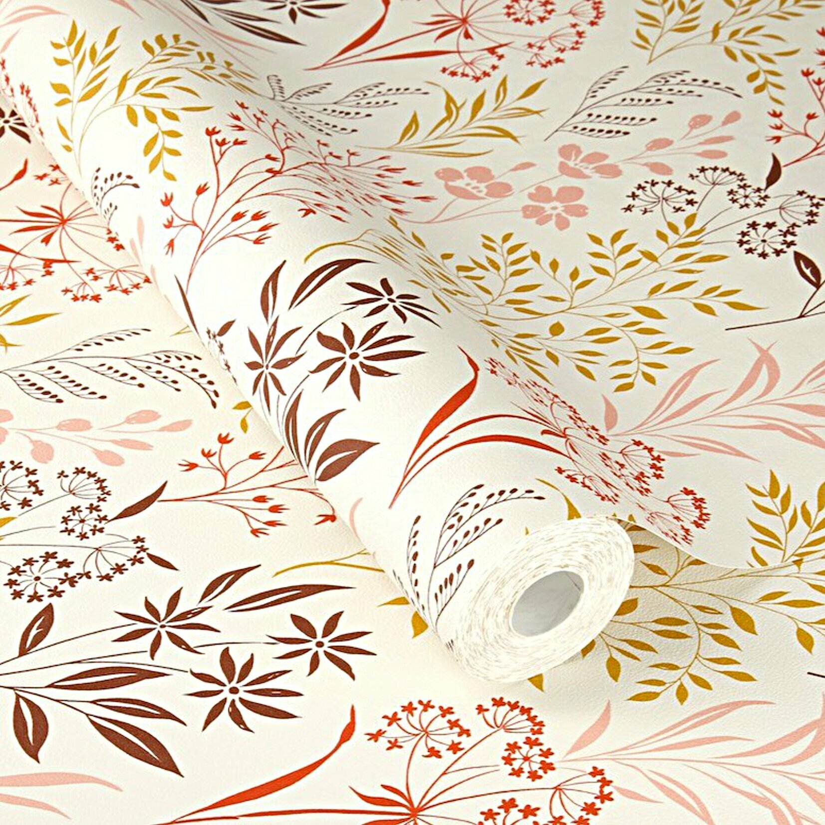 Обои флизелиновые Rasch Beltesto. Матовые моющиеся, с рисунком листочки, бежево-красные