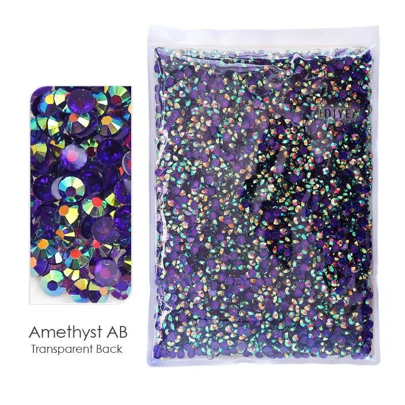 Стразы Amethyst AB, 2-6 мм, прозрачная основа