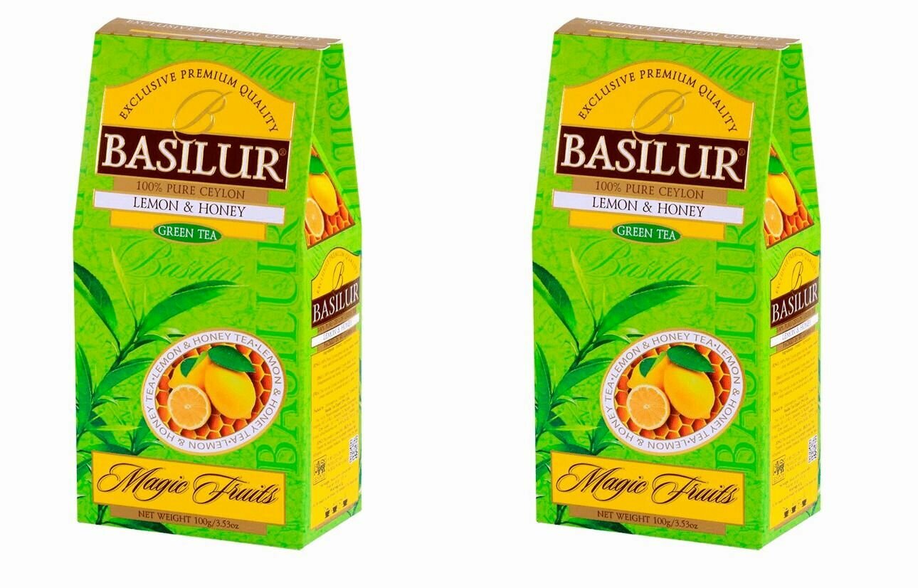 Basilur Чай листовой Волшебные фрукты Лимон и мёд зелёный, 100 г, 2 шт/
