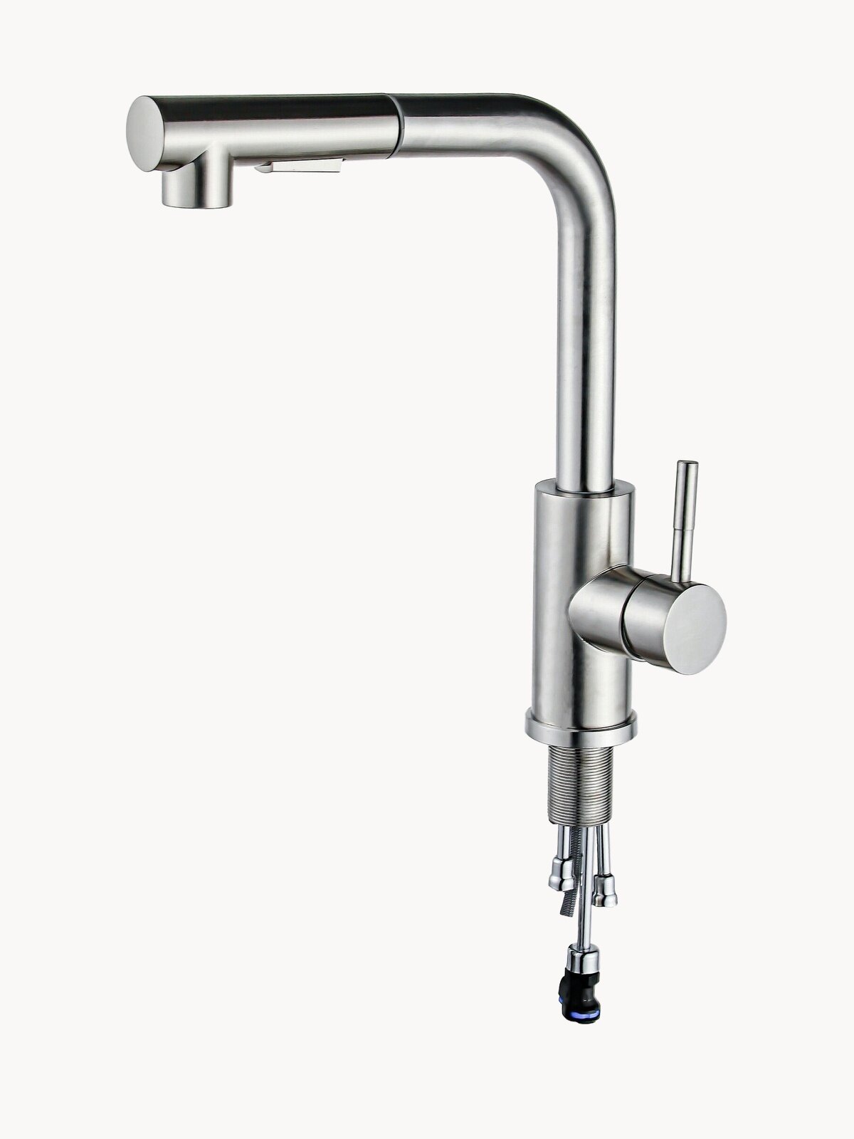 Смеситель на кухню Potato P0047S с вытяжной лейкой, картридж 35 мм, не полированная нержавейка, крепление гайка