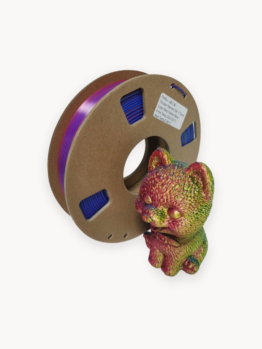 PLA Трехцветный (Silk Шелковый) пластик PinRui Красный-желтый-синий 1.75 мм 1 кг