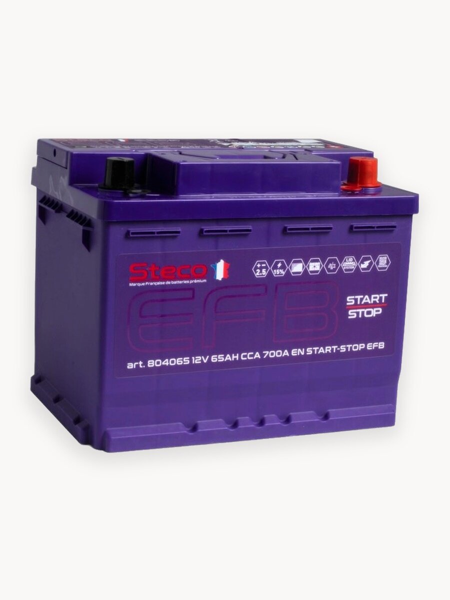 Аккумулятор STECO EFB Старт-Стоп 65ач, обратная полярность, 2025й год