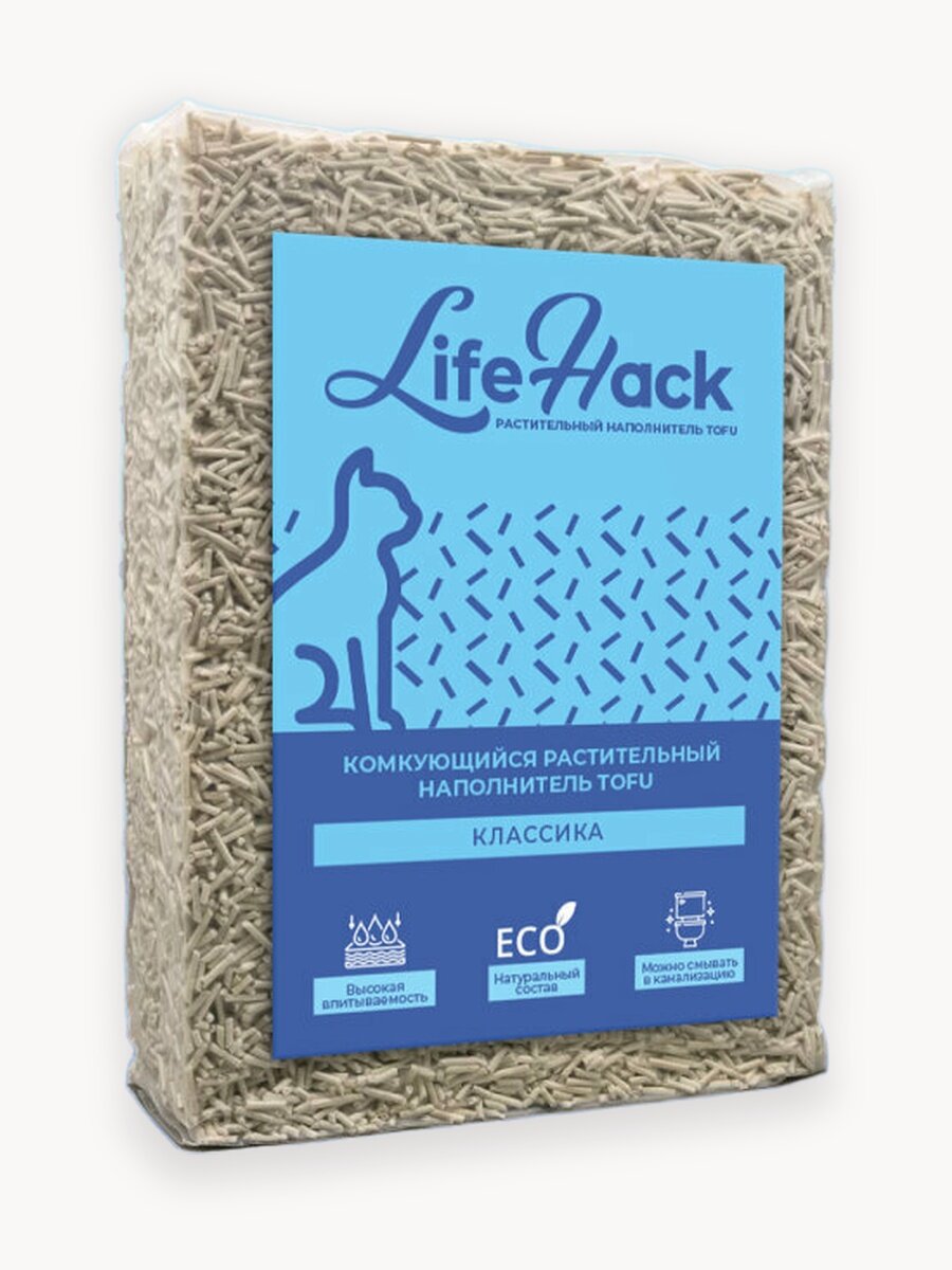 Комкующийся растительный наполнитель тофу Классический для кошачьего туалета LifeHack, 2,5кг