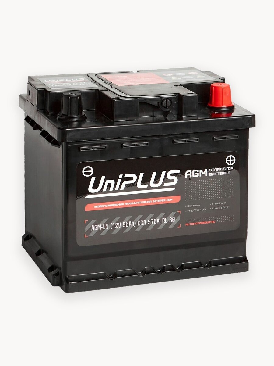 Аккумулятор Leoch UniPLUS AGM 50R (12В 50 Ач 570А 207х175х190мм) обр. пол