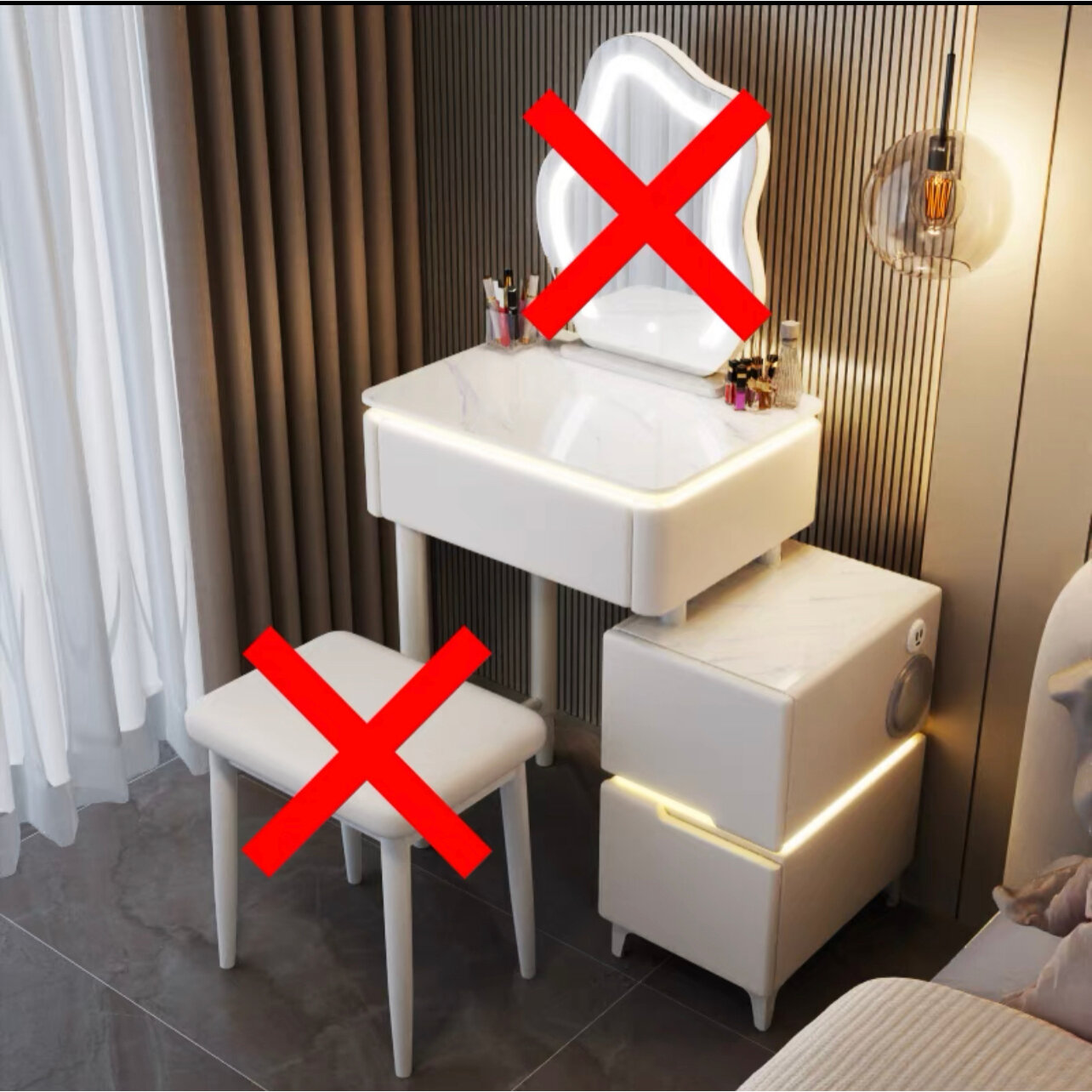 Туалетный столик с подсветкой Freda (Цвет белый, стол 50см подсветкой + тумба с подсветкой, без зеркала, без стула)