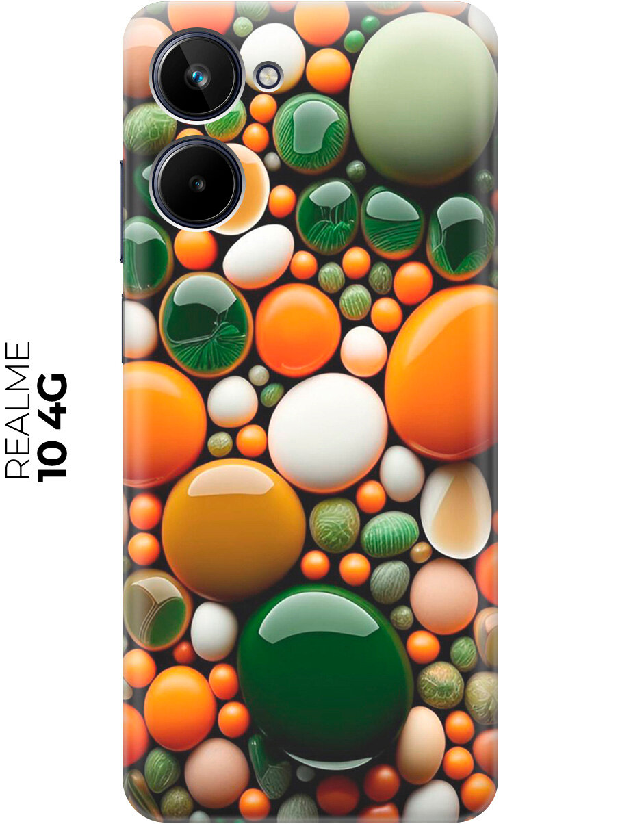 Силиконовый чехол на Realme 10 4G / Рилми 10 4Г с рисунком "Оранжевые и зеленые камушки"