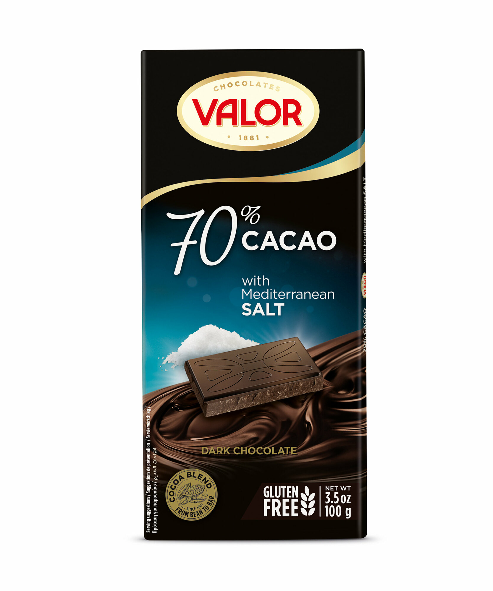 Горький шоколад Valor 70% со средиземноморской солью, Испания, 100г