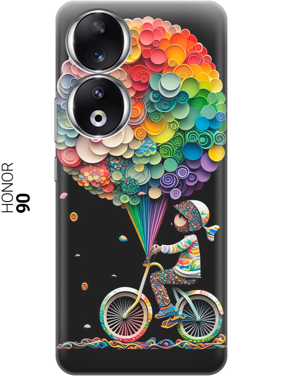 Силиконовый чехол на Honor 90 / Хонор 90 с рисунком "Велосипедист и шарики" Soft Touch черный