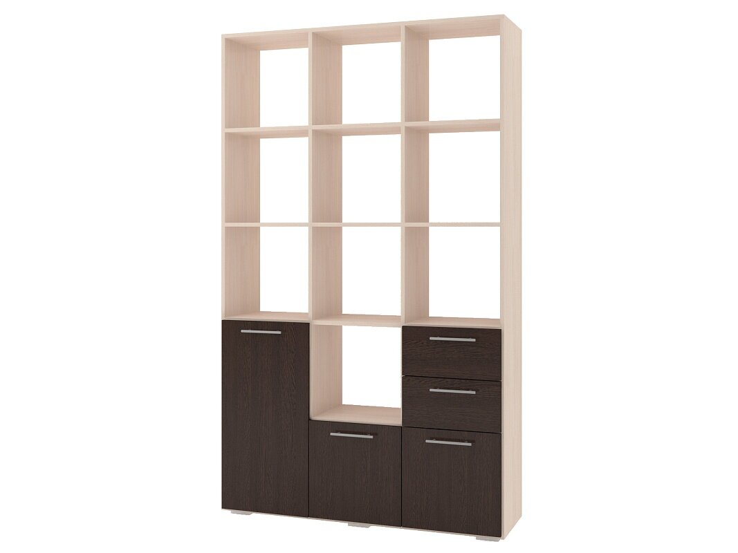 Стеллаж МебельЛэнд24 Бриз - 3.01 120x35x202 трехдверный с 2 ящиками