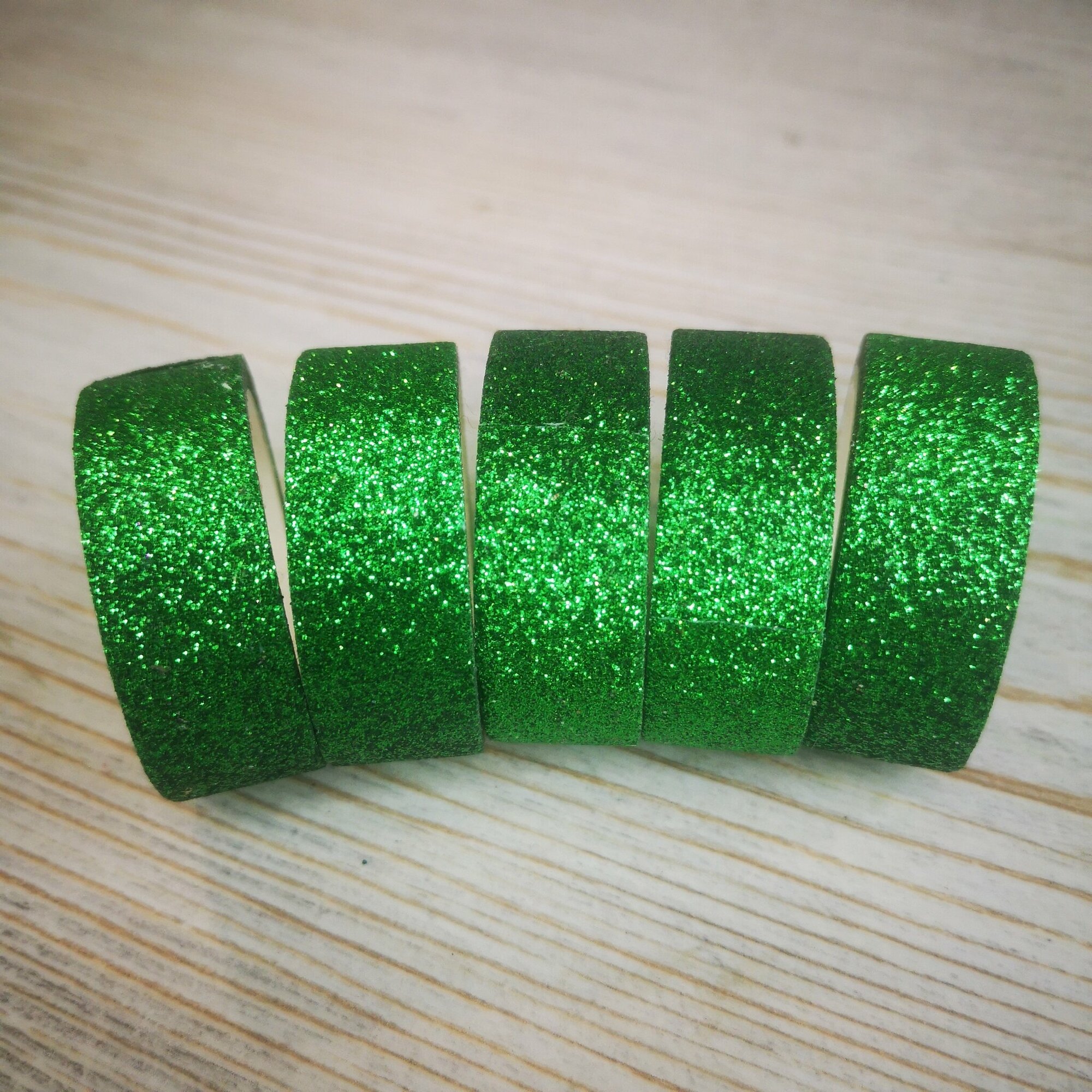 Декоративный скотч глиттерный Зеленый 15мм (5шт)