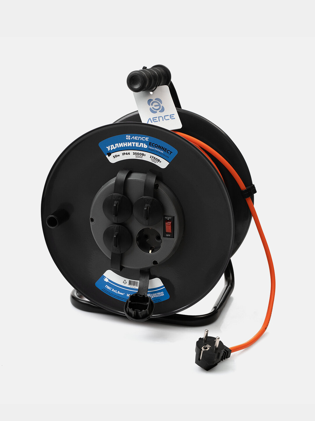 Удлинитель лепсе ГОСТ ПВС 3x1,5 16А 50м IP44 на металлической катушке