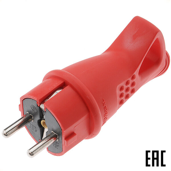 Вилка UNIVersal 3071 евро кабельная с ручкой резиновая красная IP44 (4 шт. в комплекте)