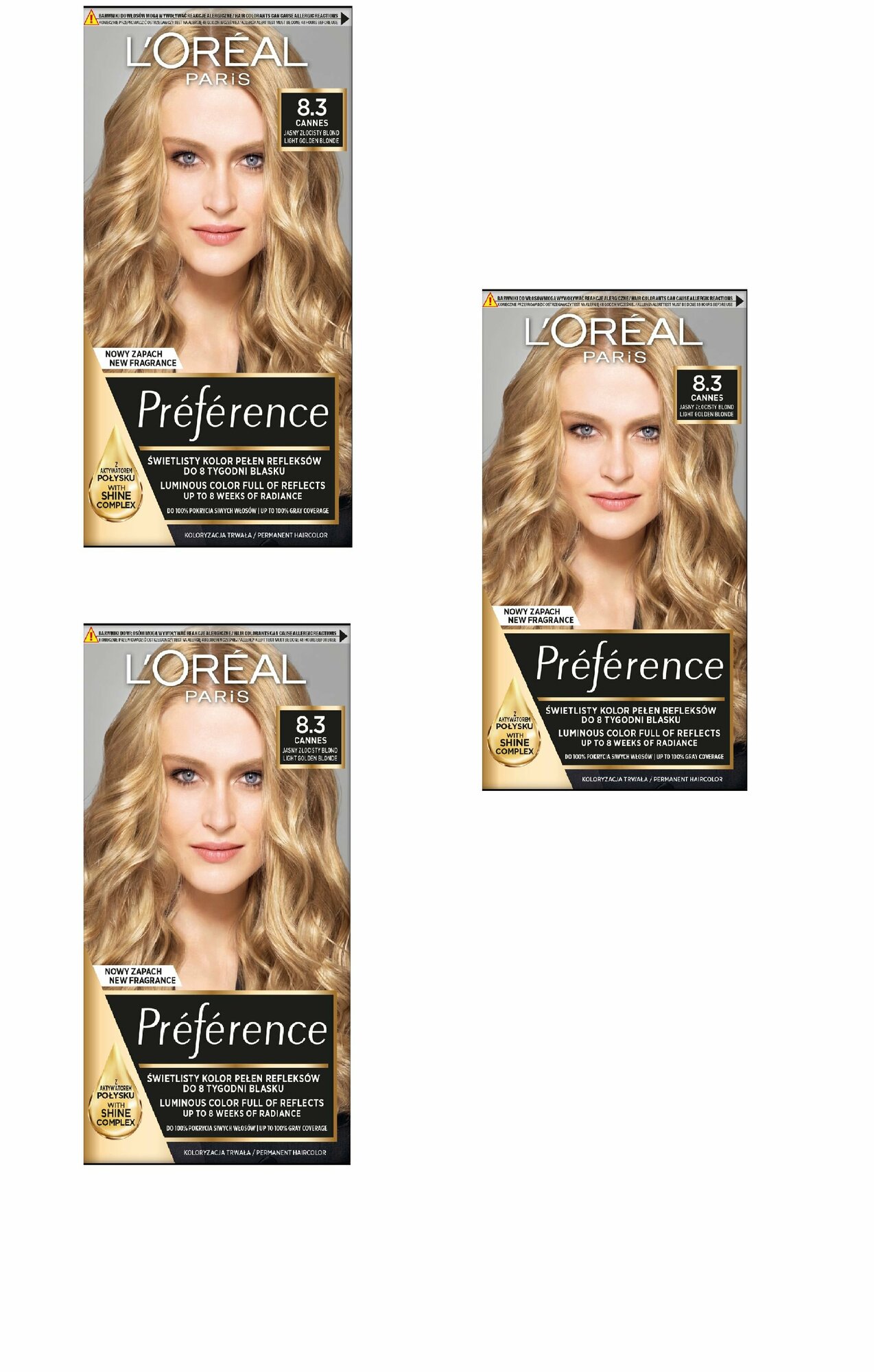 L'Oreal Paris Краска для волос стойкая Preference 8.3 Канны,3 уп