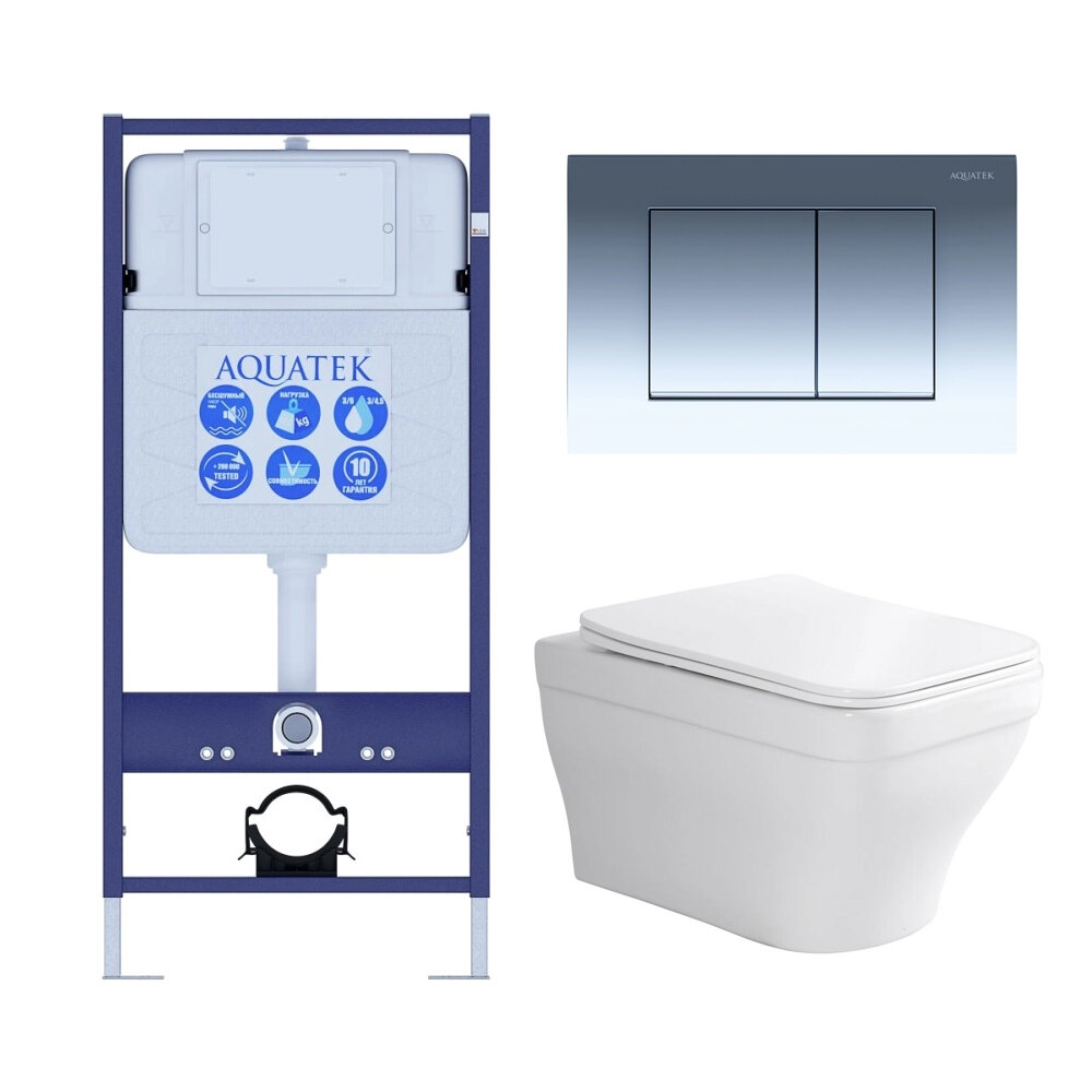 Унитаз с инсталляцией 4в1 Aquatek Амадео-010, с прямоугольной кнопкой в комплекте