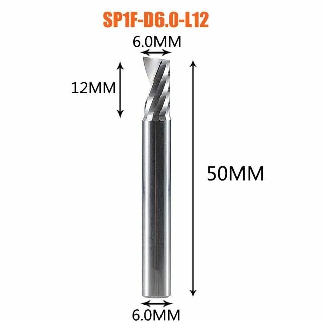 Dreanique однозаходная фреза по дереву 6мм для ЧПУ станка (6x12x50x6) SP1F-D6.0-L12 39682