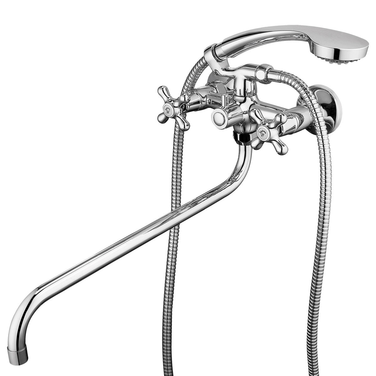 Смеситель для ванной двухвентильный с душевым комплектом, лейка смотрит в правую сторону Elghansa 2702754-R хром