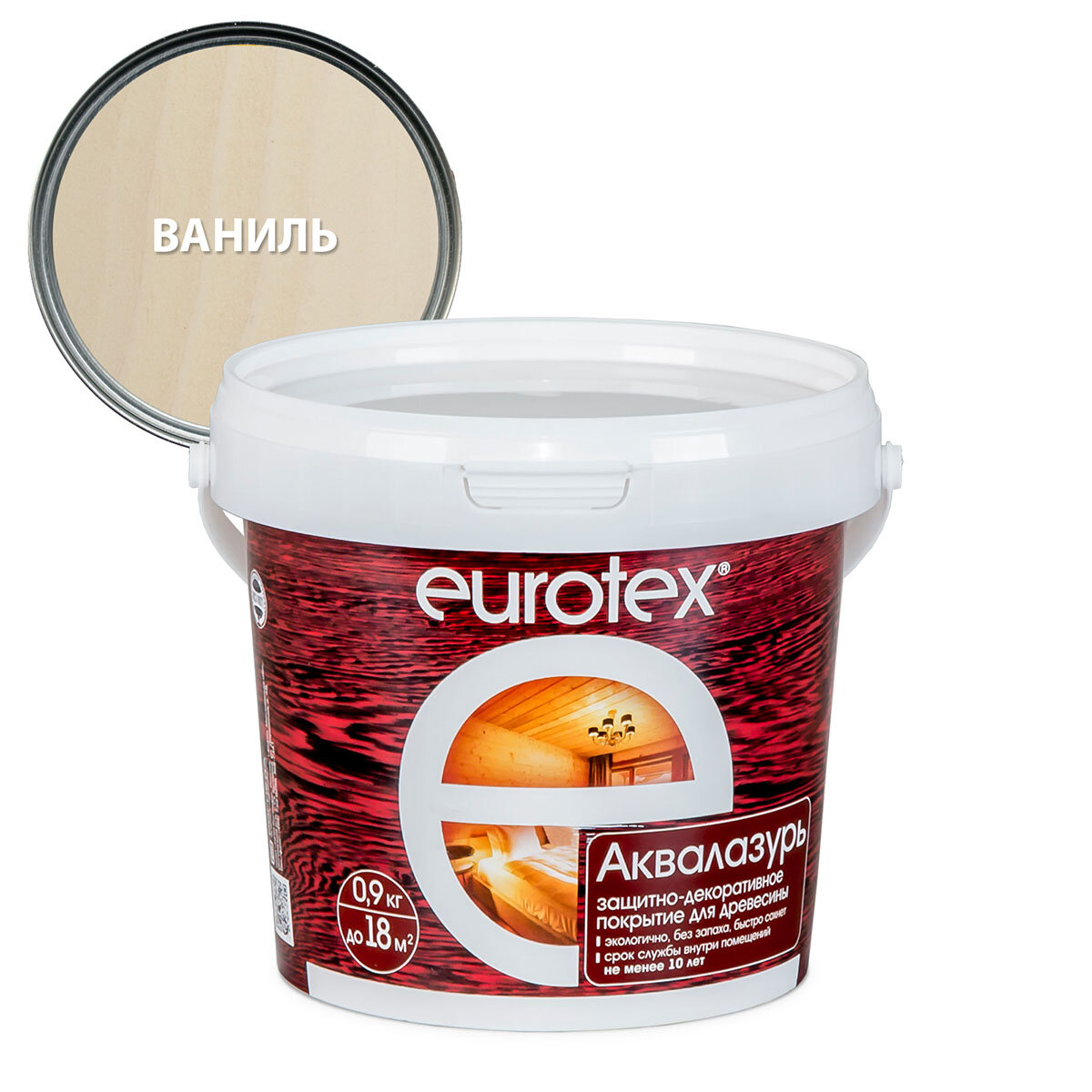 Eurotex / Евротекс Аквалазурь лак защитно-декор. для дерева акриловый лессирующий ваниль 0,9кг