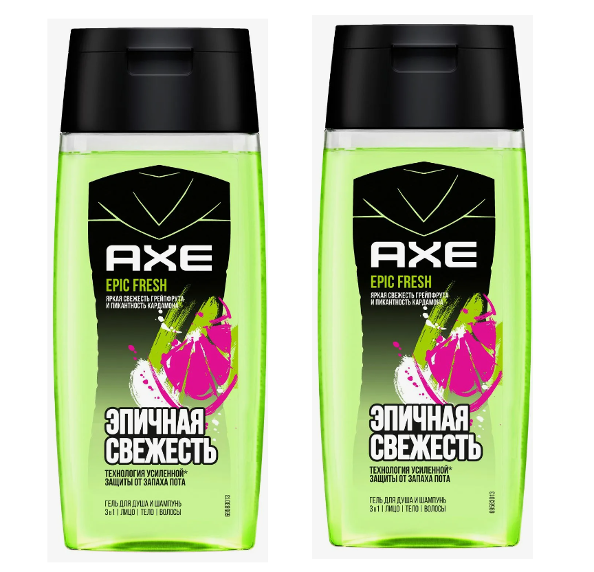 Гель-шампунь для душа 3 в 1, Axe, Epic Fresh, c пребиотиками, 100 мл, 2 шт