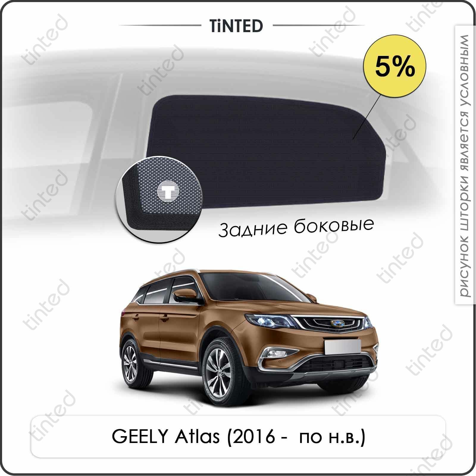 Шторки на автомобиль солнцезащитные GEELY Atlas 1 Кроссовер 5дв. (2016 - по н. в.) на задние двери 5%, сетки от солнца в машину джили атлас , Каркасные автошторки Premium