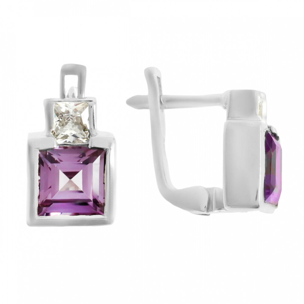 Серьги, серебро, 925 проба, фианит, александрит синтетический