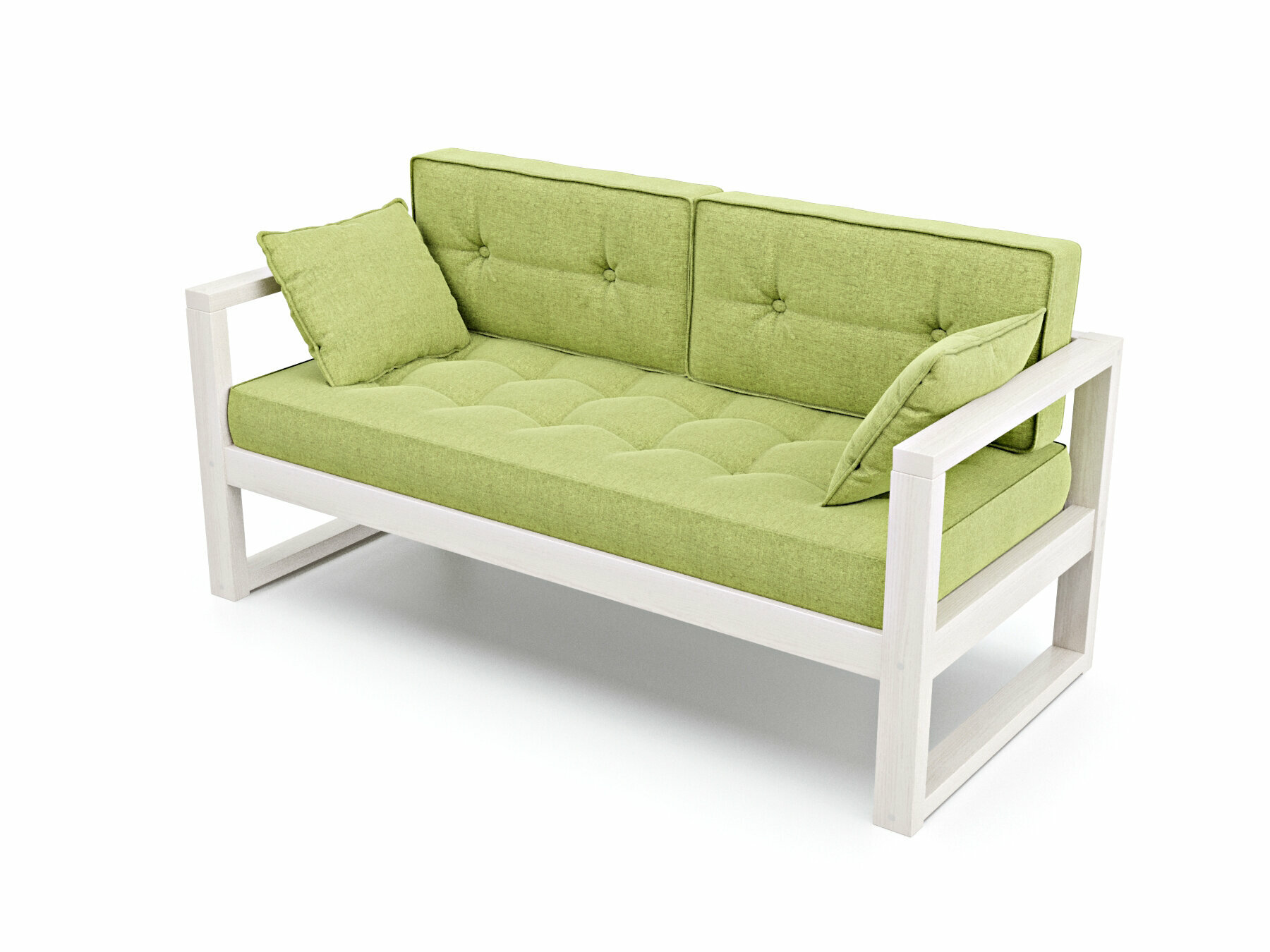 Садовый диван Arsko Астер-М-С зеленый, рогожка, деревянный, на дачу, на веранду, в террасу, для бани, скандинавский лофт