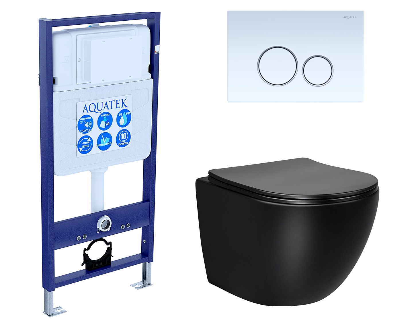Комплект 3 в 1 инсталляция Акватек Standart 50 + Унитаз Vincea Globo VT1-14SMB черный с кнопкой белой INS-0000012 + VT1-14SMB + KDI-0000015