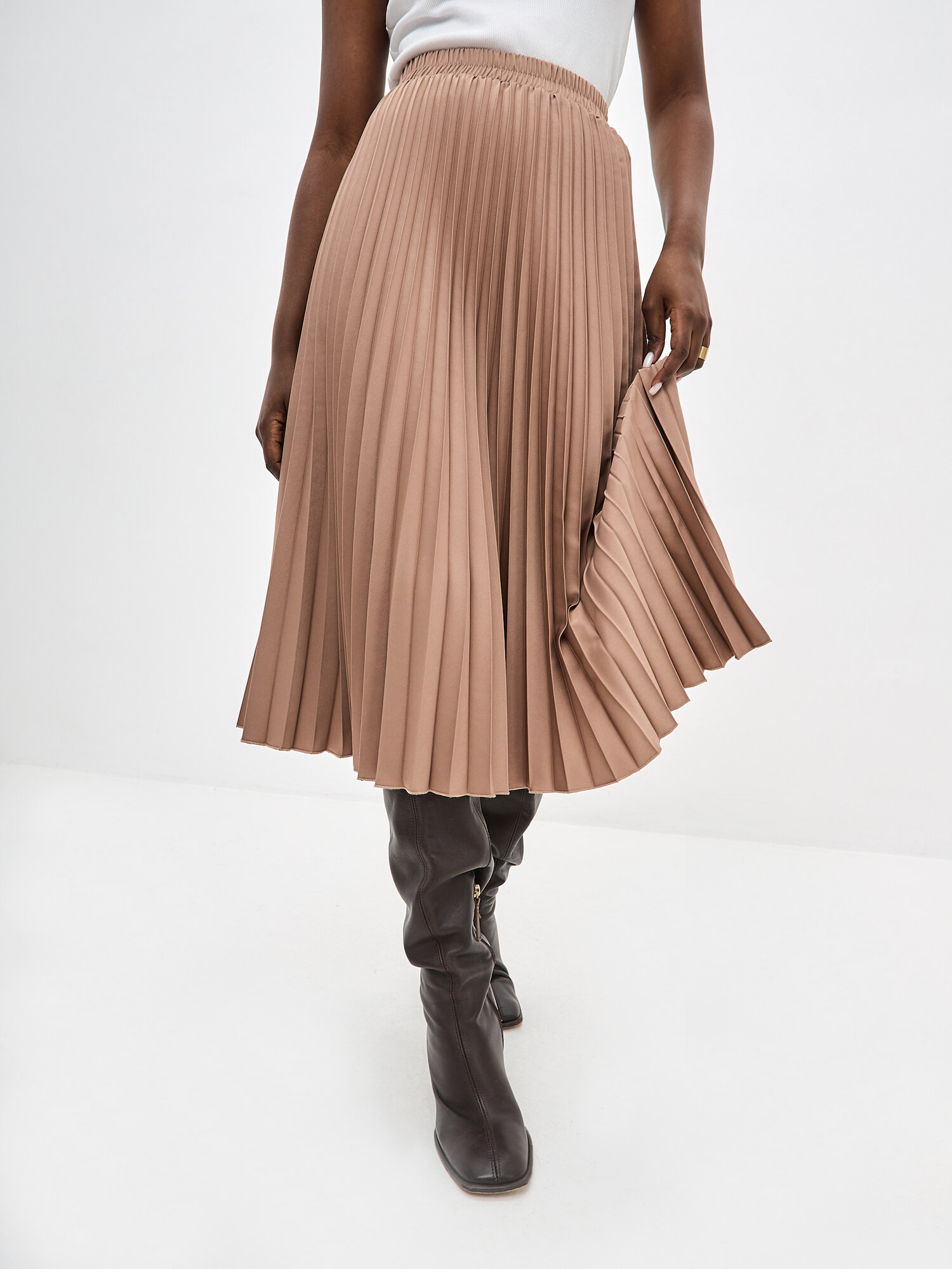 Юбка миди плиссированная песочная