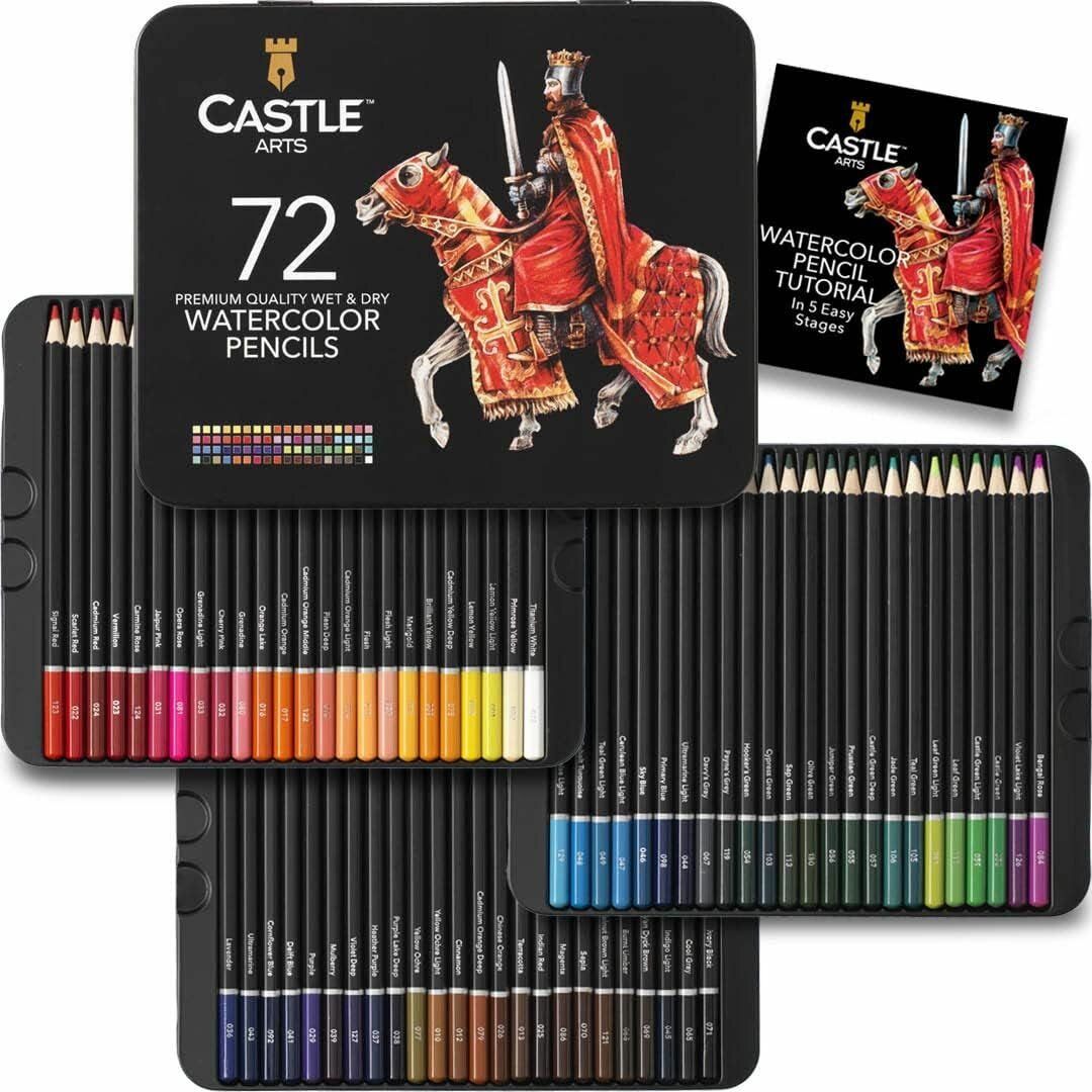 Товары для искусства Castle - Набор из 72 акварельных карандашей/премиум-класса для рисования и живописи - CAS-72WP