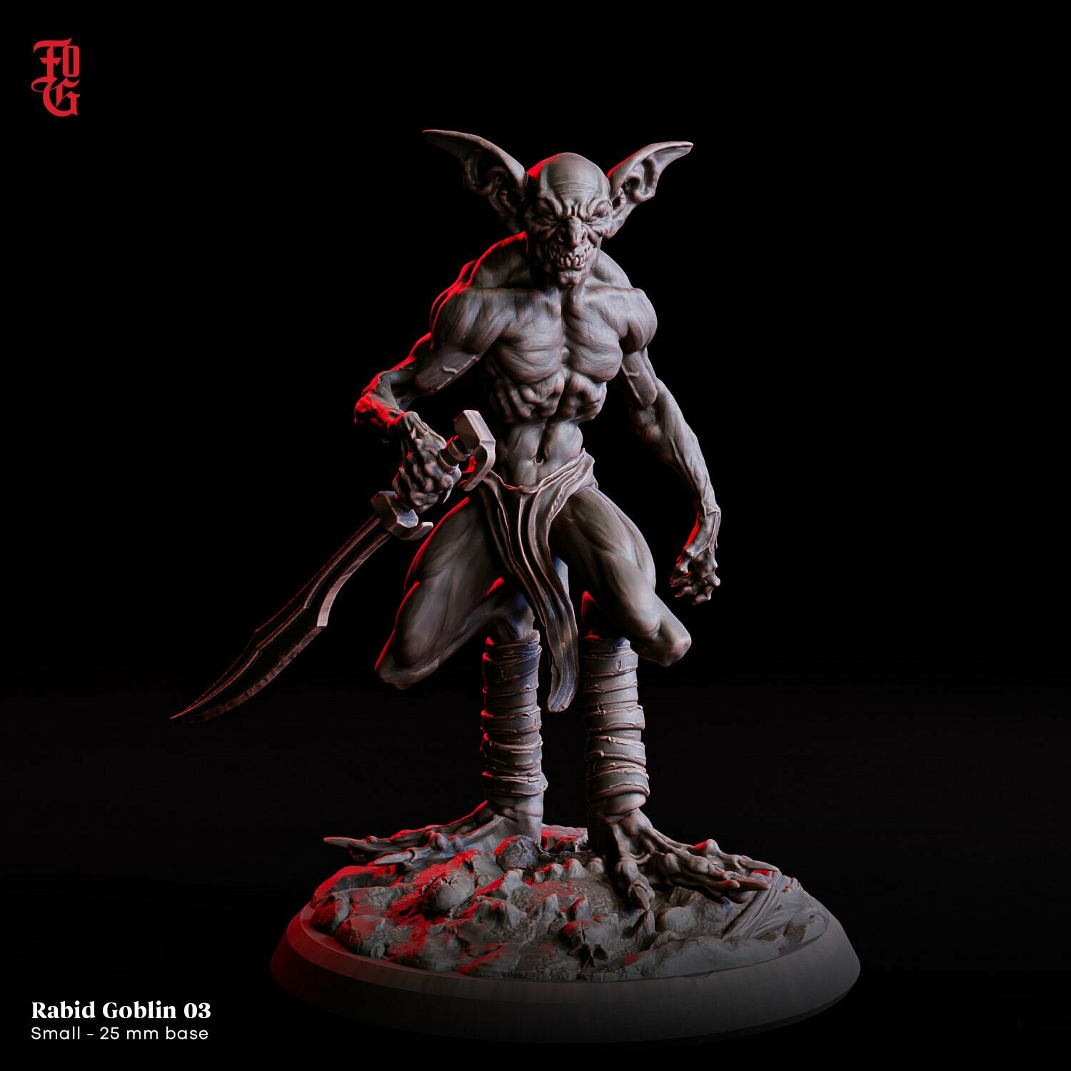 Миниатюра D&D 'Бешеный гоблин C' масштаб 32 мм (DnD, Dungeons & Dragons, ДнД, Подземелья и Драконы, Pathfinder)