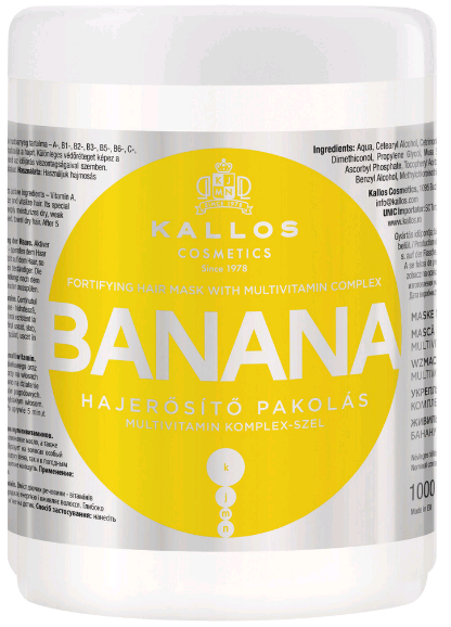 Kallos Banana Маска "с мультивитаминным комплексом" для поврежденных и сухих волос 1000 мл.