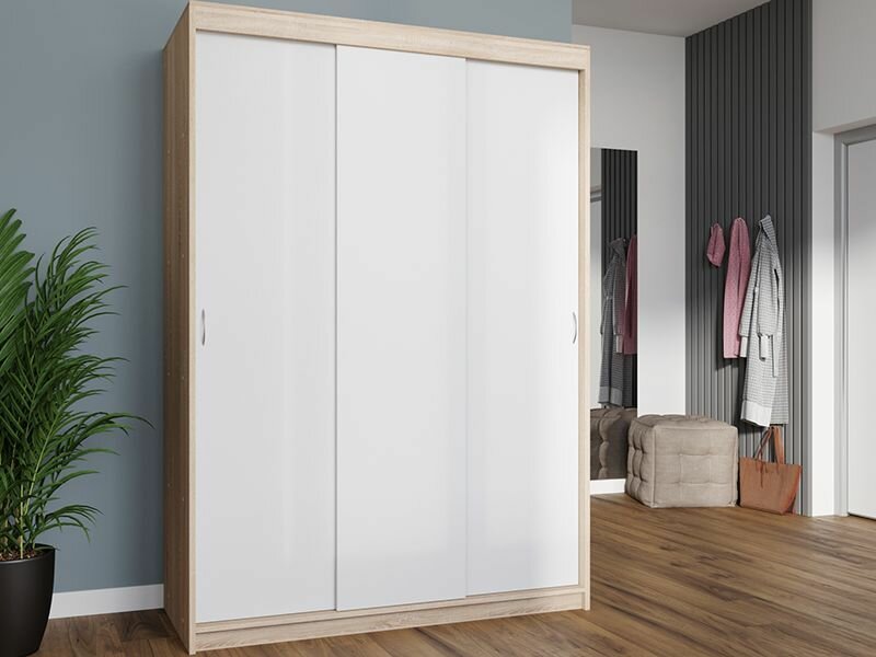 Шкаф купе для одежды со штангой "Эко 3" 150х240х45 Дуб сонома / Белый