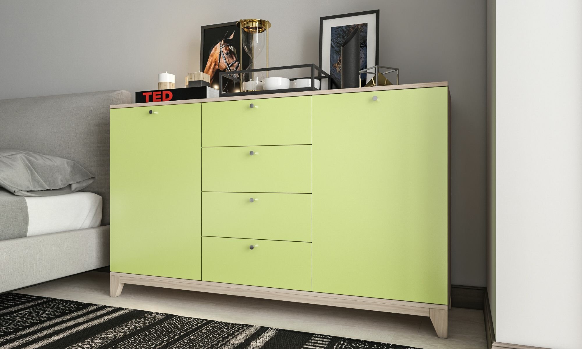 Комод с выдвижными ящиками и полками "Хельга 20" МДФ 150х90х40 Кремона шампань / Мята