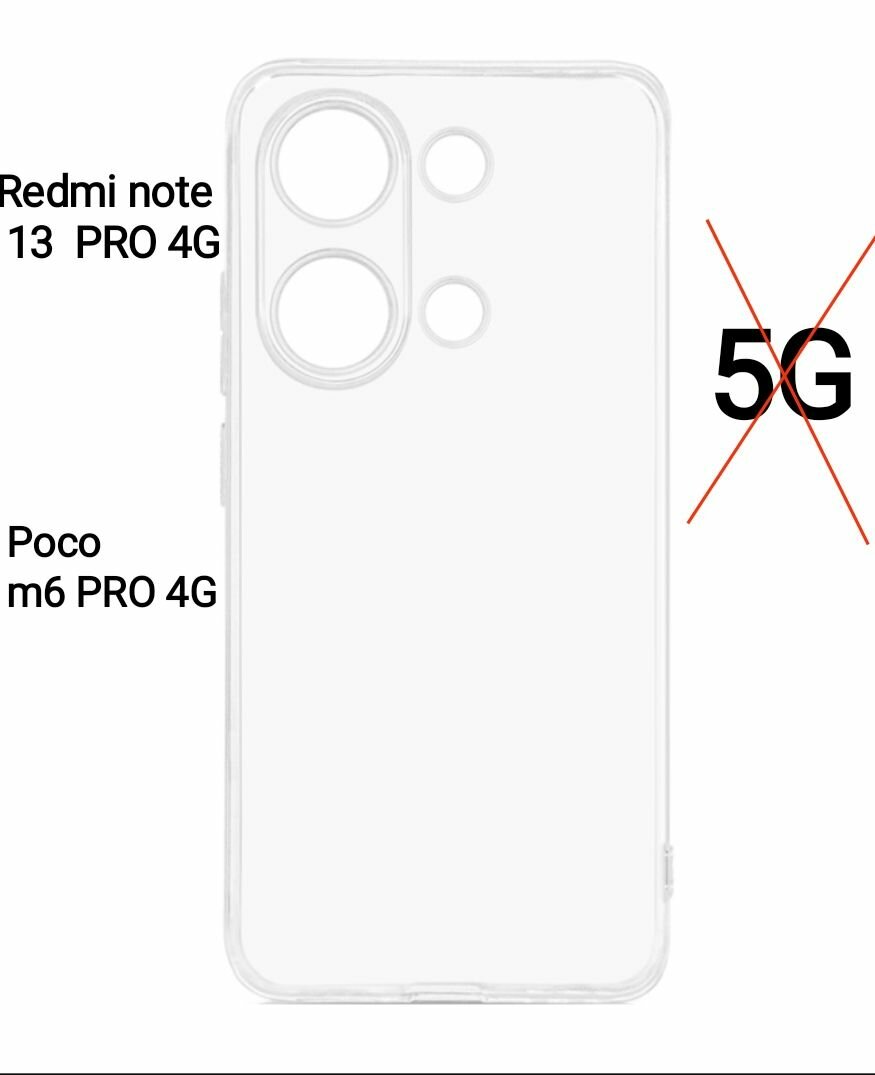 Redmi Note 13 Pro 4G, Note 14s / Poco M6 Pro 4G Силиконовый прозрачный чехол для ксиоми редми ноут 13 про, поко м6 про бампер накладка защита камеры