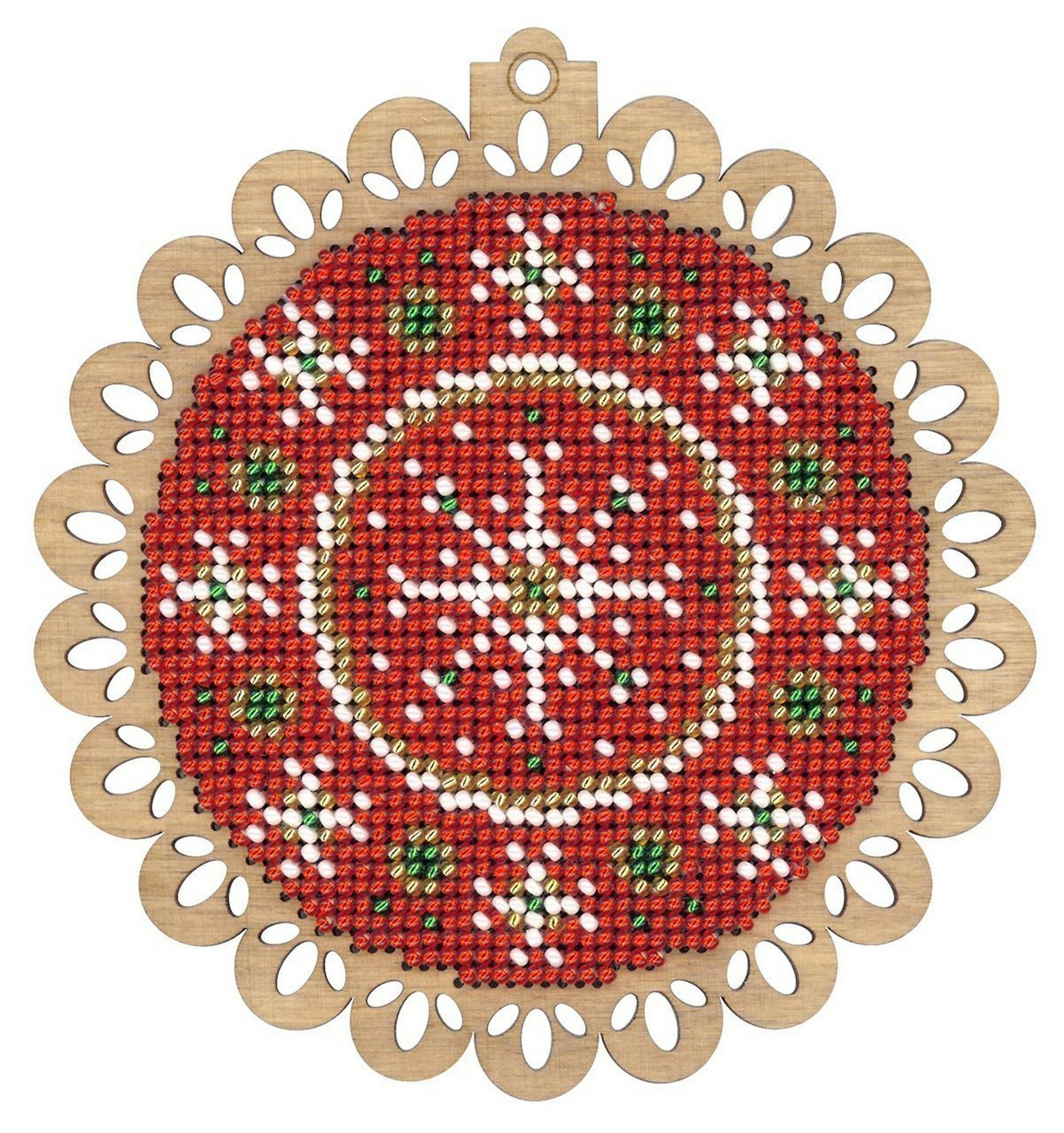 Вышивка Новогодний красный шар 11x12 см.