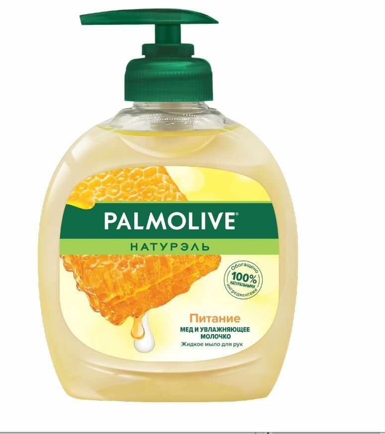Жидкое мыло PALMOLIVE Натурэль Питание Мед с увлажняющим молочком, 300мл x 5 упаковок