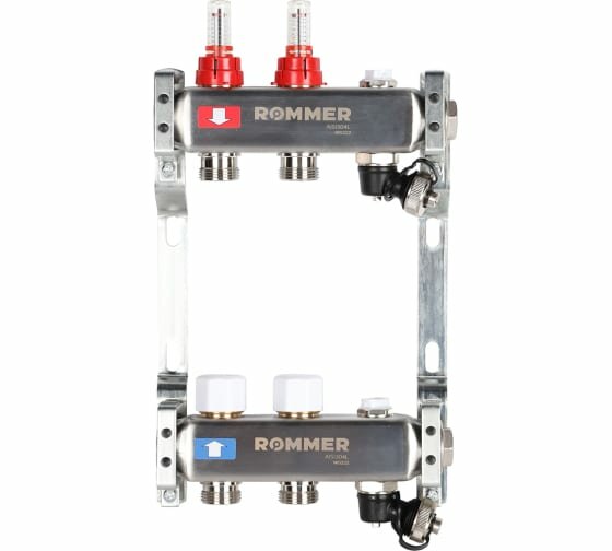 Коллектор из нержавеющей стали с расходомерами ROMMER, с клапаном вып. воздуха и сливом 2 выхода RMS-1201-000002