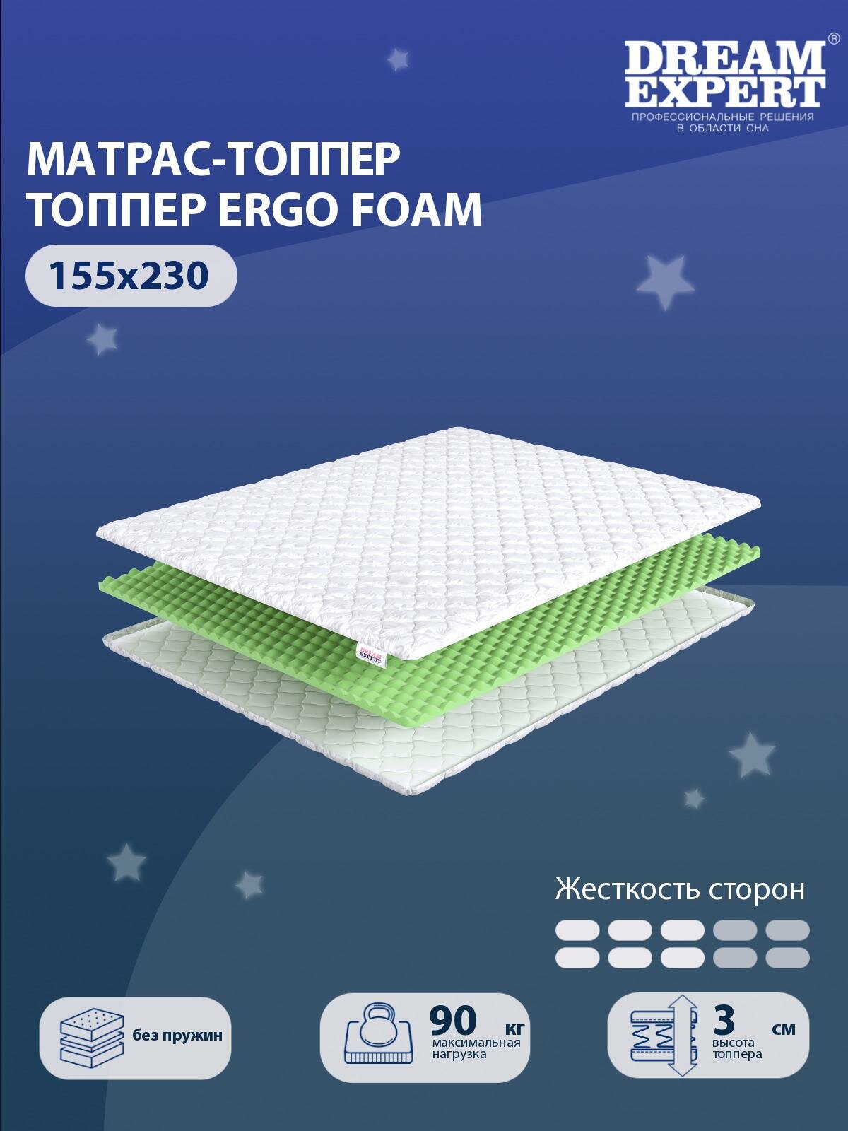 Матрас-топпер DreamExpert Ergo Foam тонкий матрас на диван или кровать 155x230