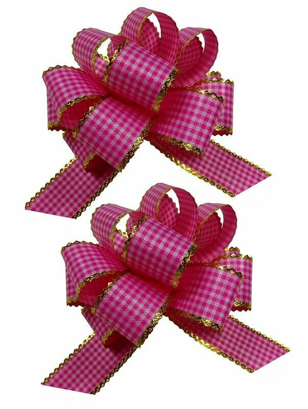 Бант-шар 2 штуки подарочный с золотым тиснением 23 мм клетка цвет темно-розовый