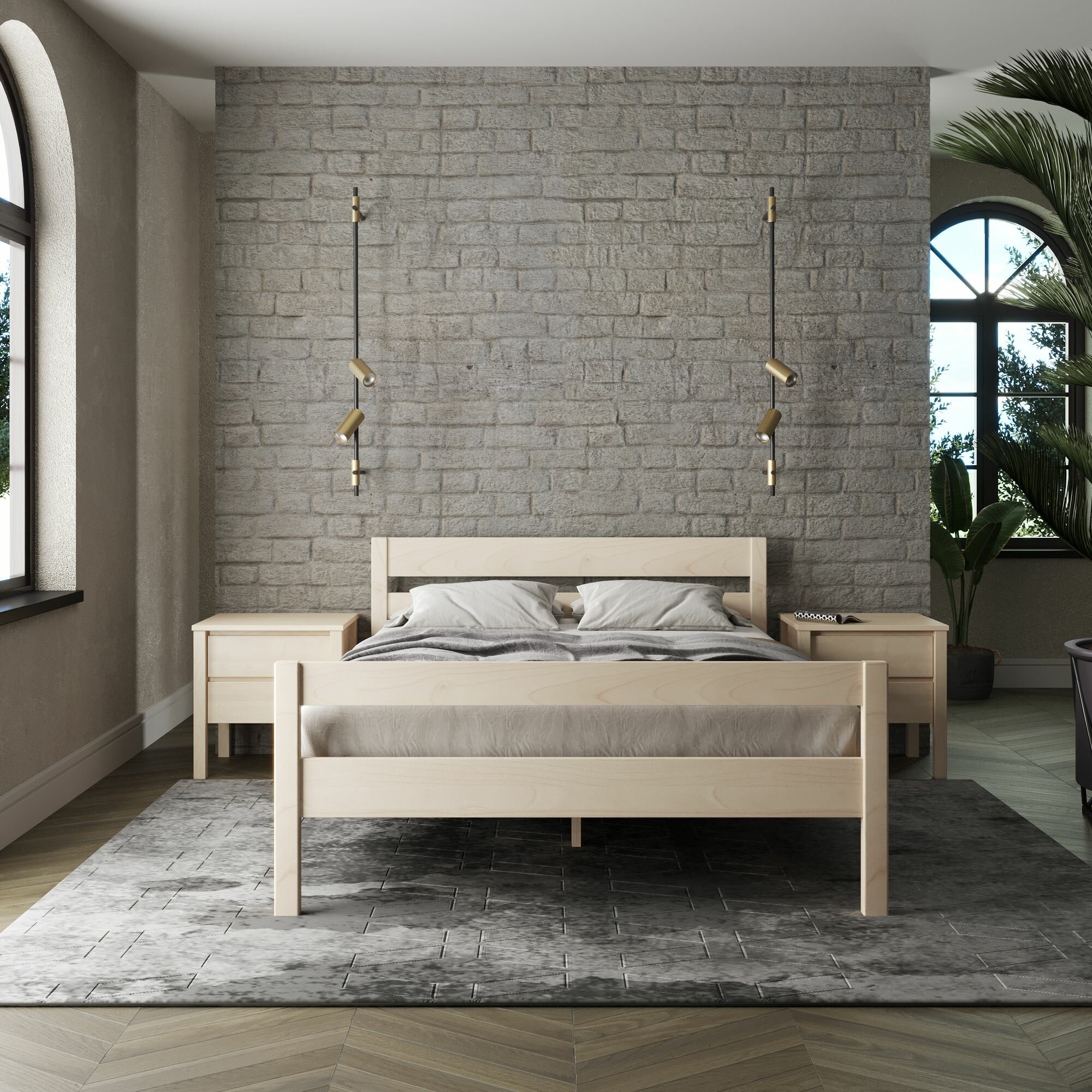 Кровать двуспальная, 180х190 см, Hansales, деревянная, с изножьем