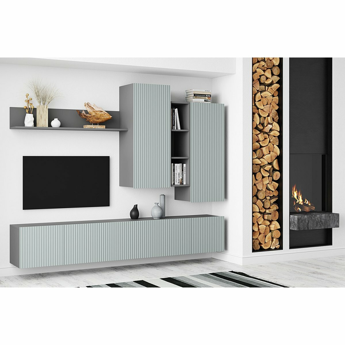 Гостиная "стиль Сканди", Серый Шифер/Грин Грей Софт, 180х35х213